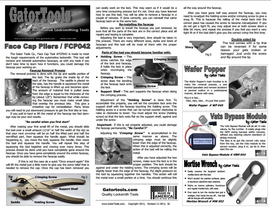 Face Cap Pliers Instructions Page